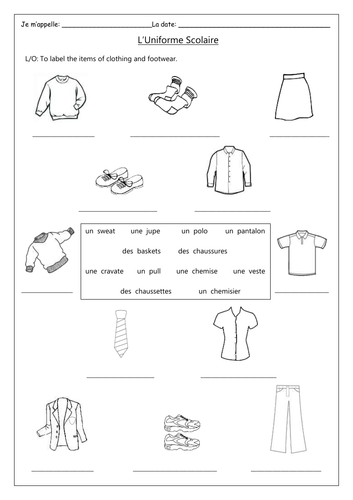 FRENCH - School Uniform - l'Uniforme Scolaire | Teaching Resources