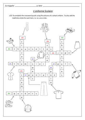 FRENCH - School Uniform - l'Uniforme Scolaire | Teaching Resources