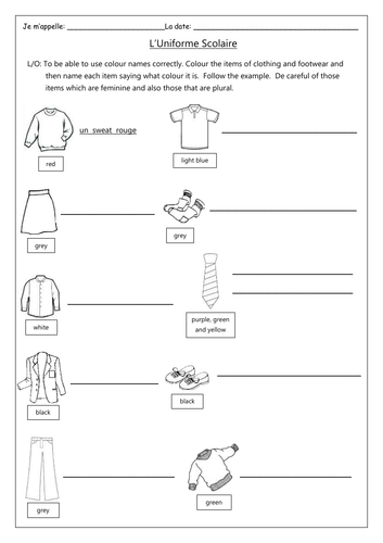 FRENCH - School Uniform - l'Uniforme Scolaire | Teaching Resources
