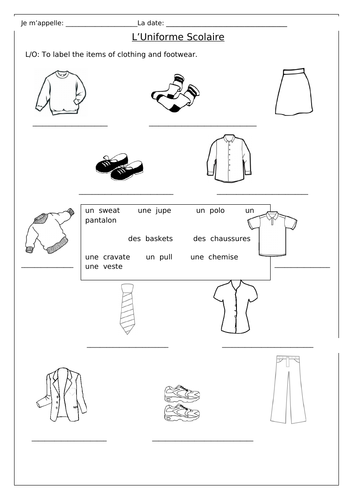 FRENCH - School Uniform - l'Uniforme Scolaire | Teaching Resources