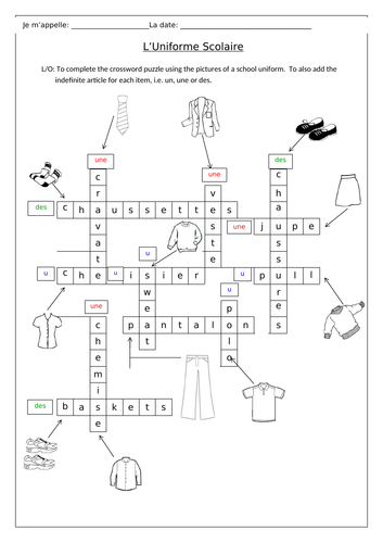 FRENCH - School Uniform - l'Uniforme Scolaire | Teaching Resources