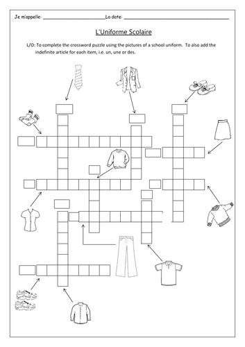 FRENCH - School Uniform - l'Uniforme Scolaire | Teaching Resources