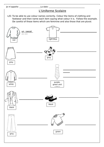 FRENCH - School Uniform - l'Uniforme Scolaire | Teaching Resources
