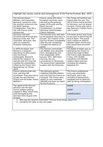 Origins of World War One - 1. Franco-Prussian War | Teaching Resources
