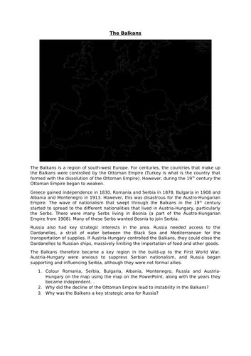 Origins of World War One - 6. Nationalism and the Balkans | Teaching ...