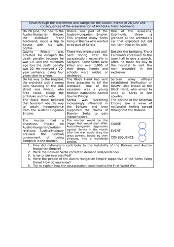 Origins of World War One - 7. The assassination of Archduke Franz ...