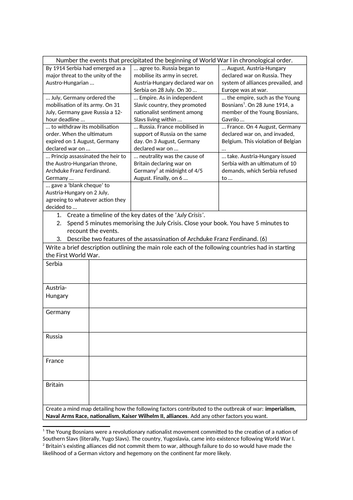 Origins of World War One - 8. The outbreak of World War I | Teaching ...