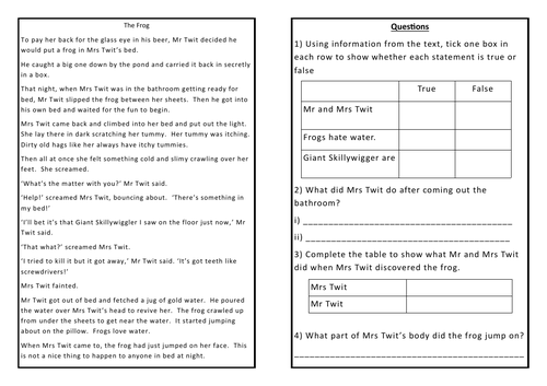 Roald Dahl Week Guided Reading Activities with SAT style questions ...