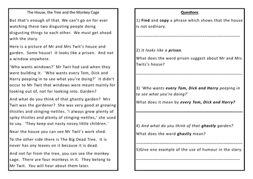 Roald Dahl Week Guided Reading Activities with SAT style questions ...