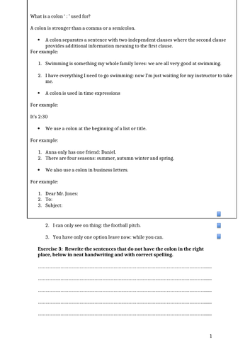 KS2 - Semi Colons and Colons worksheet | Teaching Resources