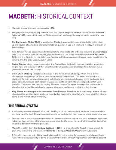 Macbeth - Complete Context Breakdown + Study Guide | Teaching Resources