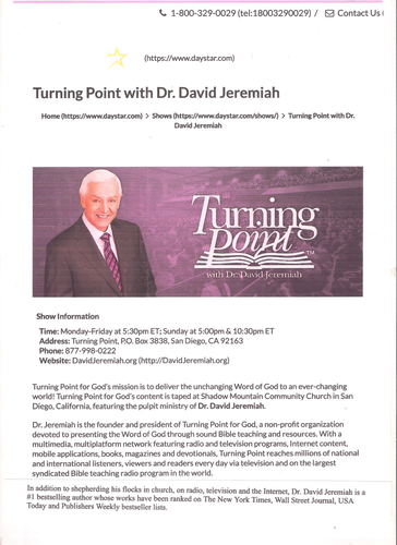 David Jeremiah Turning Point Radio and Television Ministries | Teaching ...