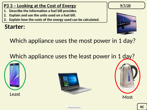 KS3 Physics AQA P3 3 Looking at the Cost of Energy | Teaching Resources