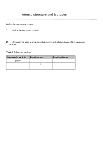 AS Chemistry: Atomic Structure & Isotopes | Teaching Resources