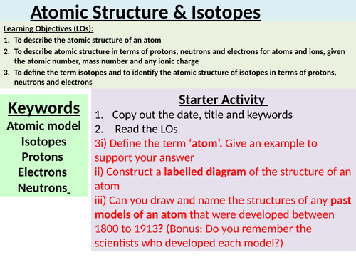 AS Chemistry: Atomic Structure & Isotopes | Teaching Resources