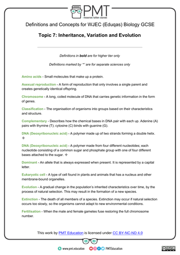 WJEC Eduqas GCSE Biology Definitions | Teaching Resources WJEC Eduqas GCSE Biology Definitions | Teaching Resources