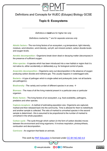 WJEC Eduqas GCSE Biology Definitions | Teaching Resources WJEC Eduqas GCSE Biology Definitions | Teaching Resources