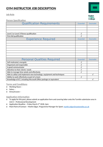 BTEC Level 2 Sport Work Experience Unit Resources | Teaching Resources