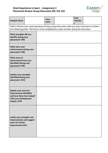 BTEC Level 2 Sport Work Experience Unit Resources | Teaching Resources