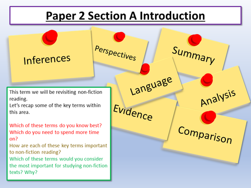 English Language Paper 2 Section A | Teaching Resources