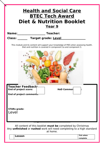Diet and nutrition complete unit work booklet BTEC health and social ...