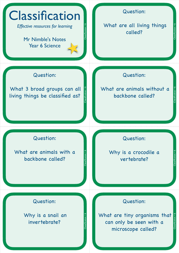 Year 6 Quiz Cards - Classification | Teaching Resources