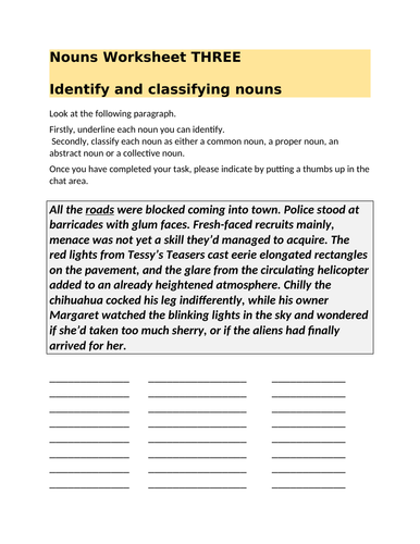 GCSE English Language Terminology (1) Nouns | Teaching Resources