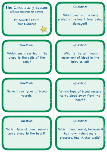 Year 6 Quiz Cards - The Circulatory System | Teaching Resources