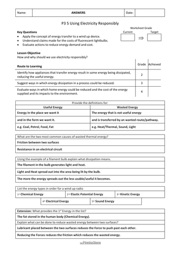 KS3 Physics AQA P3 5 Using Electricity Responsibly Lesson Bundle ...