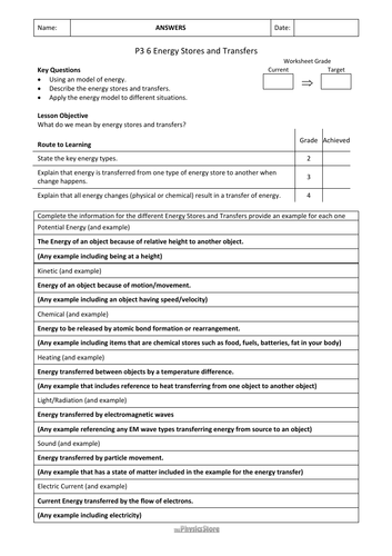 KS3 Physics AQA P3 6 Energy Stores and Transfers Lesson Bundle ...