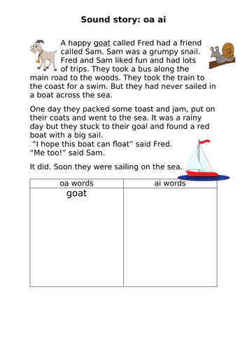 Phonics story oa/ai | Teaching Resources