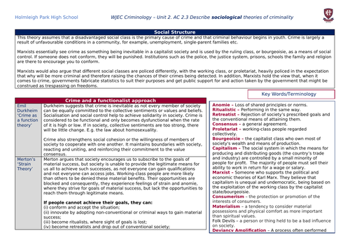 WJEC Applied Diploma in Criminology Unit 2 Knowledge Organisers ... WJEC Applied Diploma in Criminology Unit 2 Knowledge Organisers ...