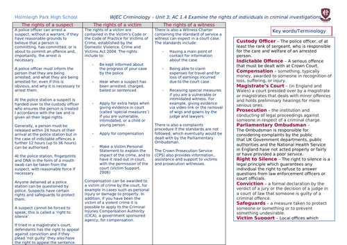 WJEC Applied Diploma in Criminology Unit 3 Knowledge Organisers | Teaching Resources