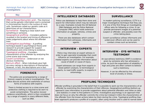 WJEC Applied Diploma in Criminology Unit 3 Knowledge Organisers | Teaching Resources