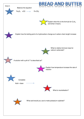 bread and butter task- 10 min starter AQA Chemistry Higher booklet ...