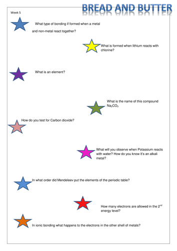 bread and butter task- 10 min starter AQA Chemistry Higher booklet ...