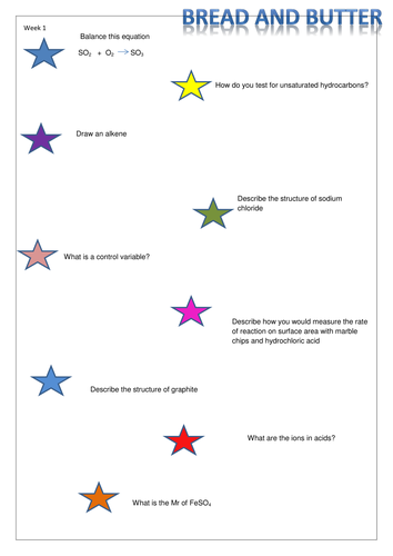bread and butter task- 10 min starter AQA Chemistry Higher booklet ...