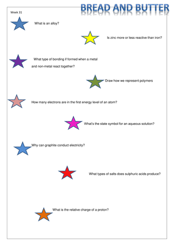 bread and butter task- 10 min starter AQA Chemistry Higher booklet ...