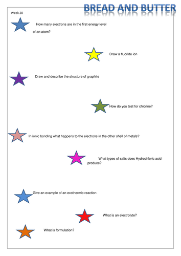 bread and butter task- 10 min starter AQA Chemistry Higher booklet ...