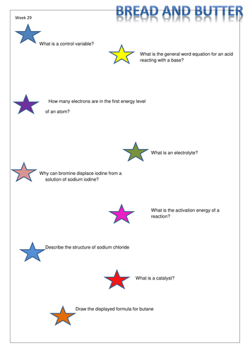 bread and butter task- 10 min starter AQA Chemistry Higher booklet ...
