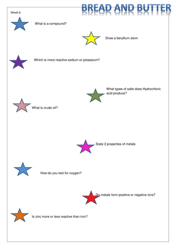 bread and butter task- 10 min starter AQA Chemistry Higher booklet ...