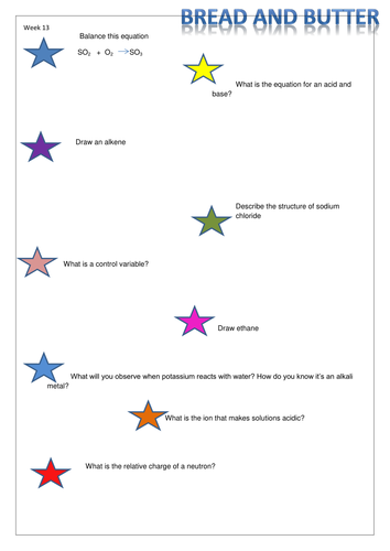 bread and butter task- 10 min starter AQA Chemistry Higher booklet ...