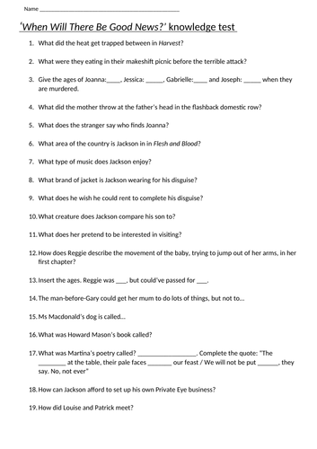 'When Will There be Good News?' Quizzes | Teaching Resources