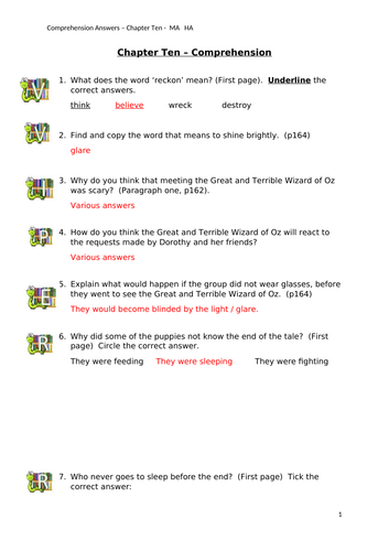 Reading comprehension questions - VIPERS Toto by Michael Monpurgo Chap ...