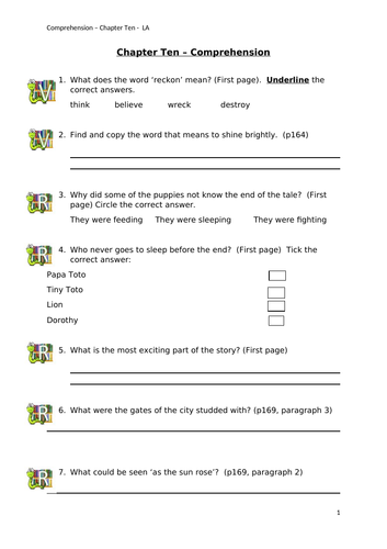 Reading comprehension questions - VIPERS Toto by Michael Monpurgo Chap ...