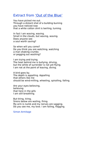 'Out of the Blue' by Simon Armitage (9/11 poem) | Teaching Resources