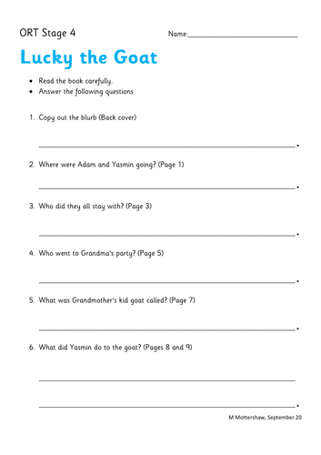 ORT Stage 4 Reading Lucky the Goat | Teaching Resources