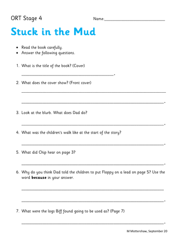 ORT Stage 4 Reading Comprehension Stuck in the Mud | Teaching Resources