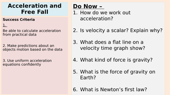 Aqa Acceleration Uniform Acceleration And Free Fall Two Lessons