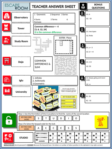 Maths Escape Room - Sequences and Series | Teaching Resources